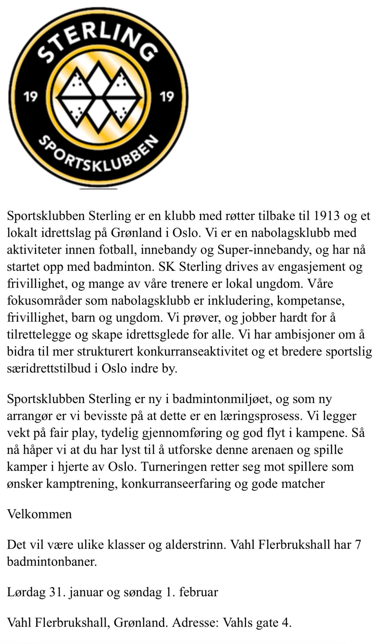 Velkommen til Sterlings første turnering